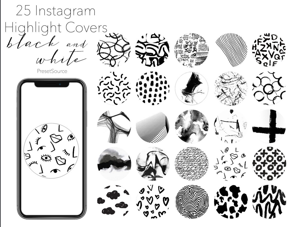 25 Black and White Instagram Highlight Covers | Etsy