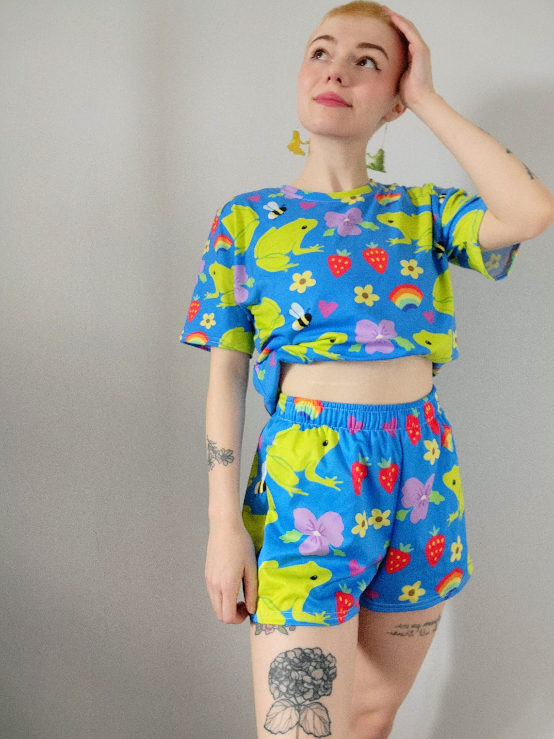 Frog Rainbow Strawberry Print Shorts Frog Shorts Nature | Etsy