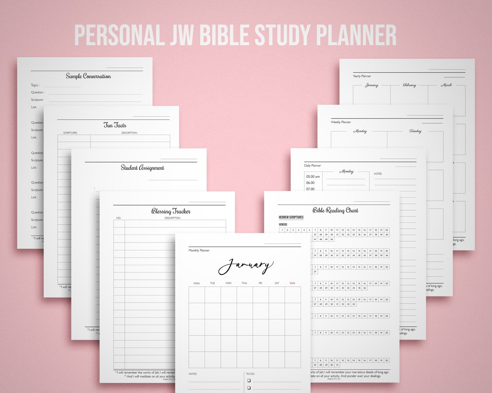 JW Personal Bible Study Planner Kit, Printable Bundle, Bible Reading ...