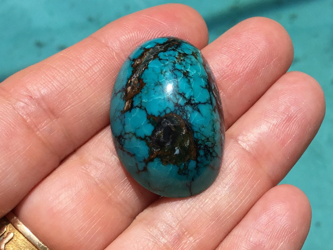 Large Blue Turquoise With Black & Brown Matrix 32x22 MM Cabochon ...