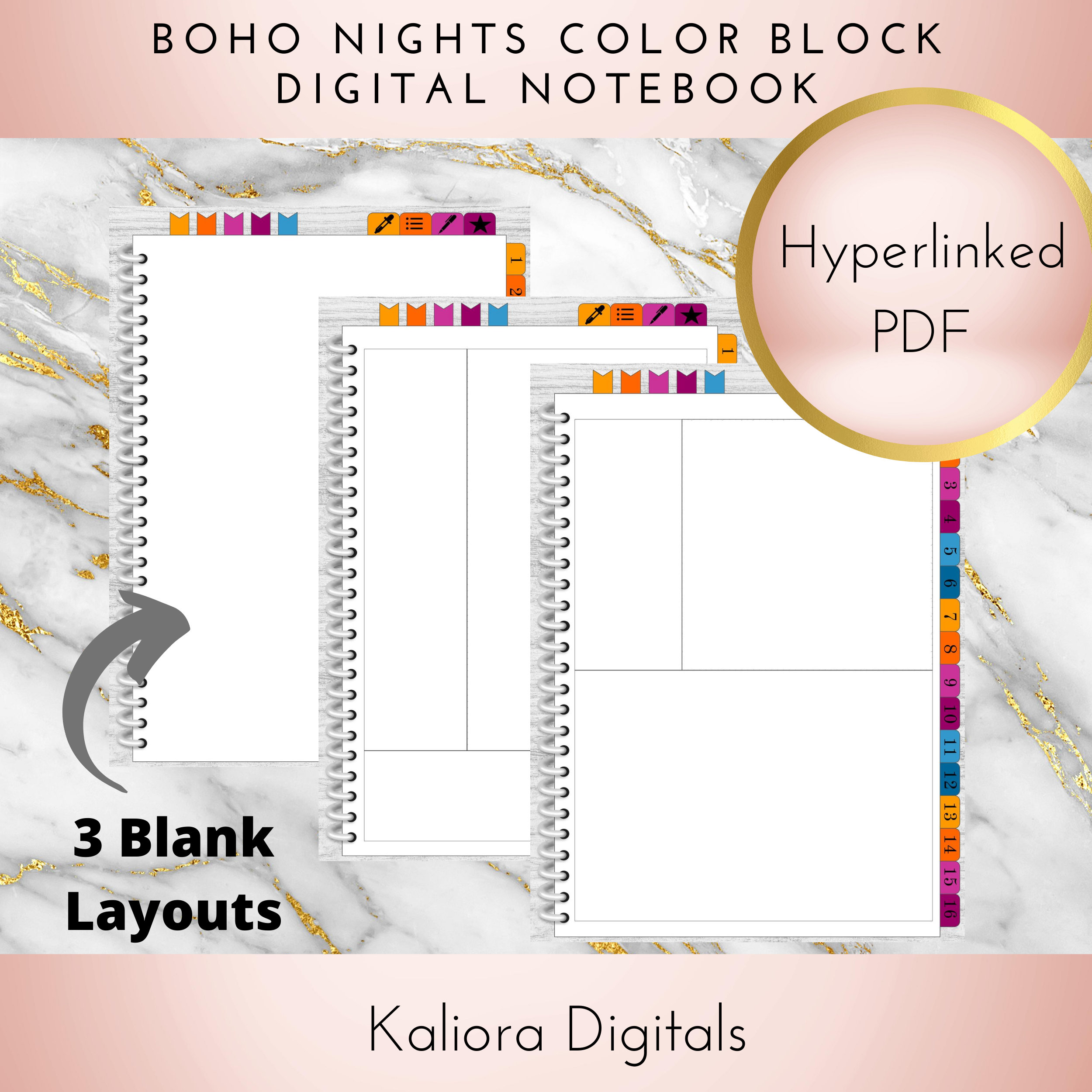 16 Subject "boho Nights" Color Block Digital Notebook | PDF ...