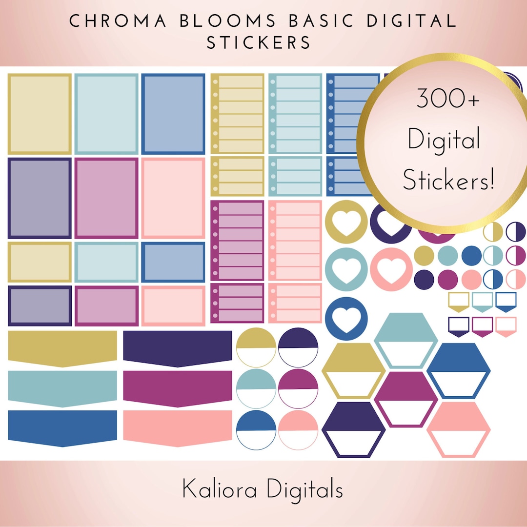 Chroma Blooms Basic Digital Planner Stickers | Individual Pngs| Instant ...