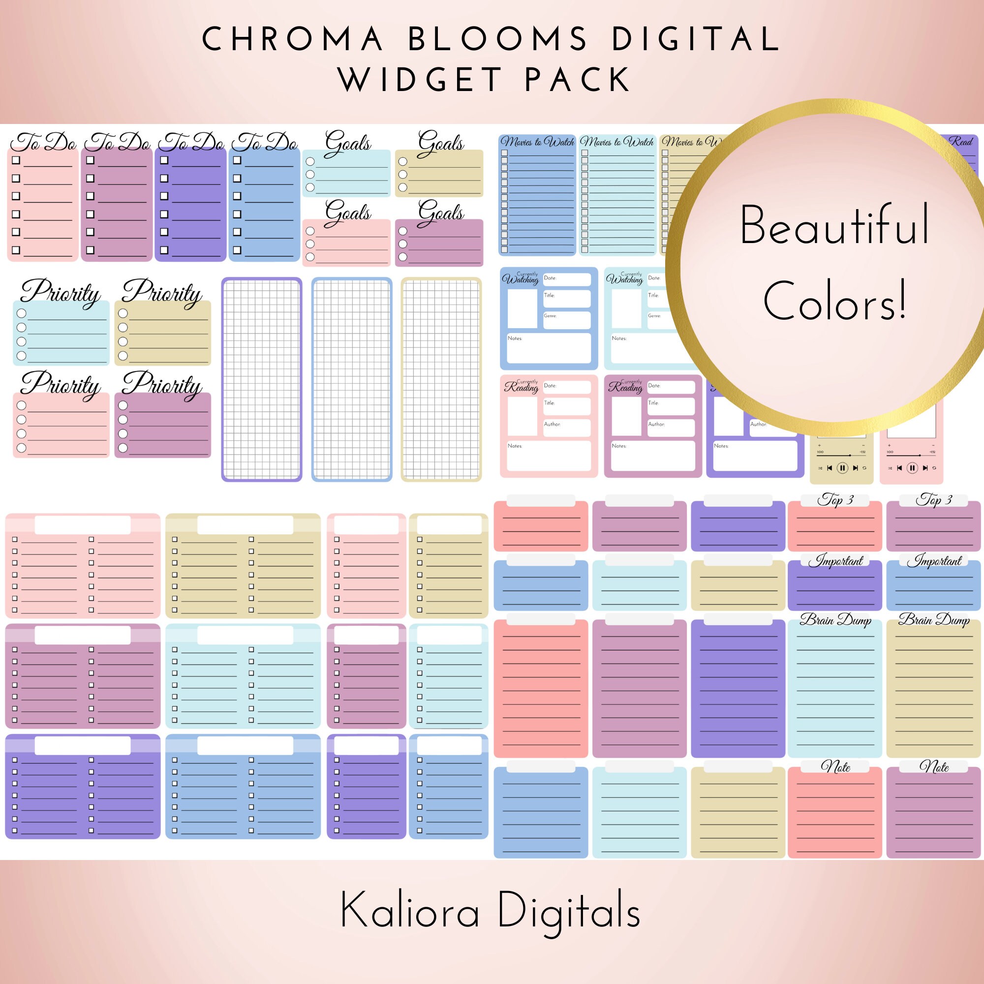 Chroma Blooms Digital Planner Widgets | Individual Pngs| Instant Download - Etsy