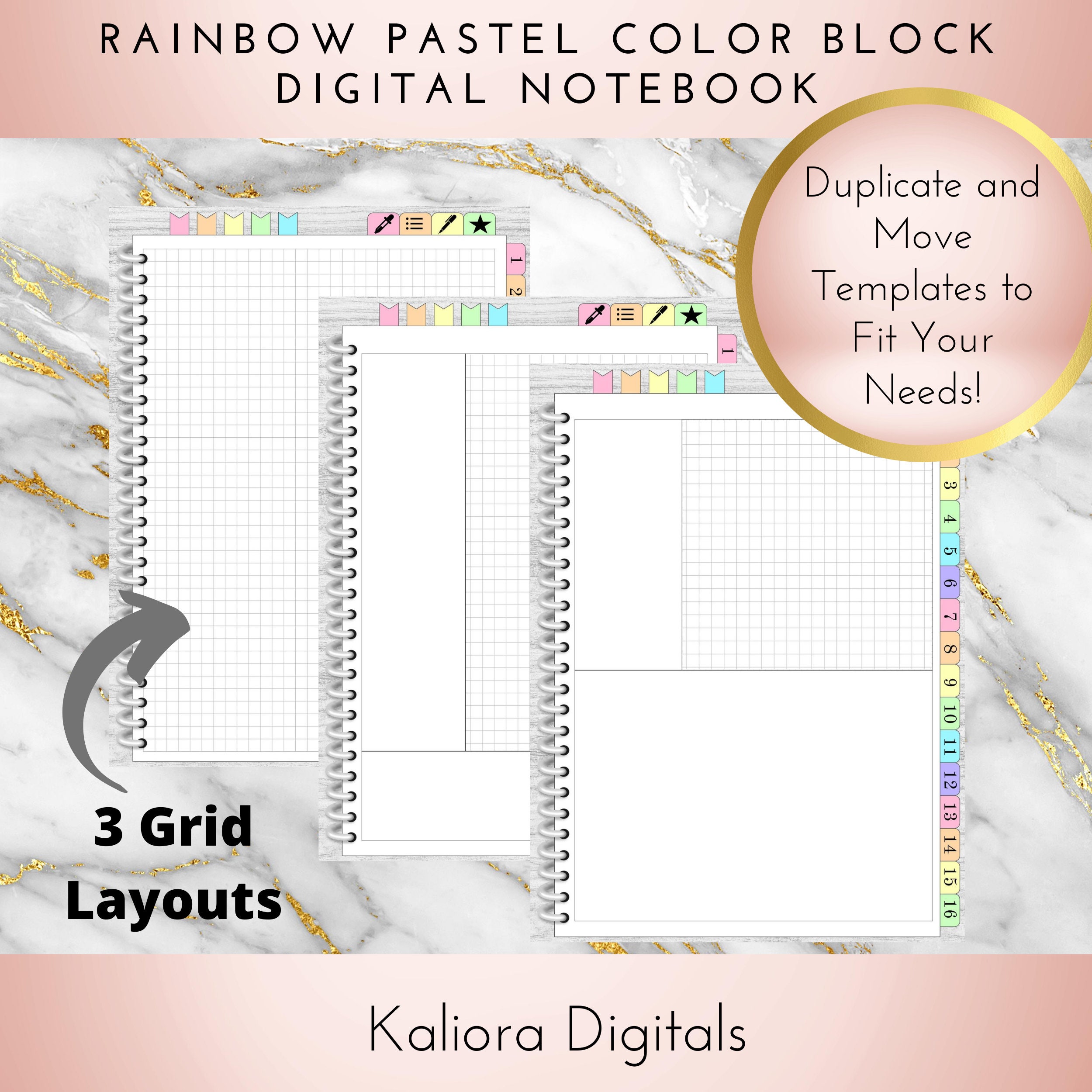 16 Subject rainbow Pastels Color Block Digital Notebook PDF Hyperlinked ...