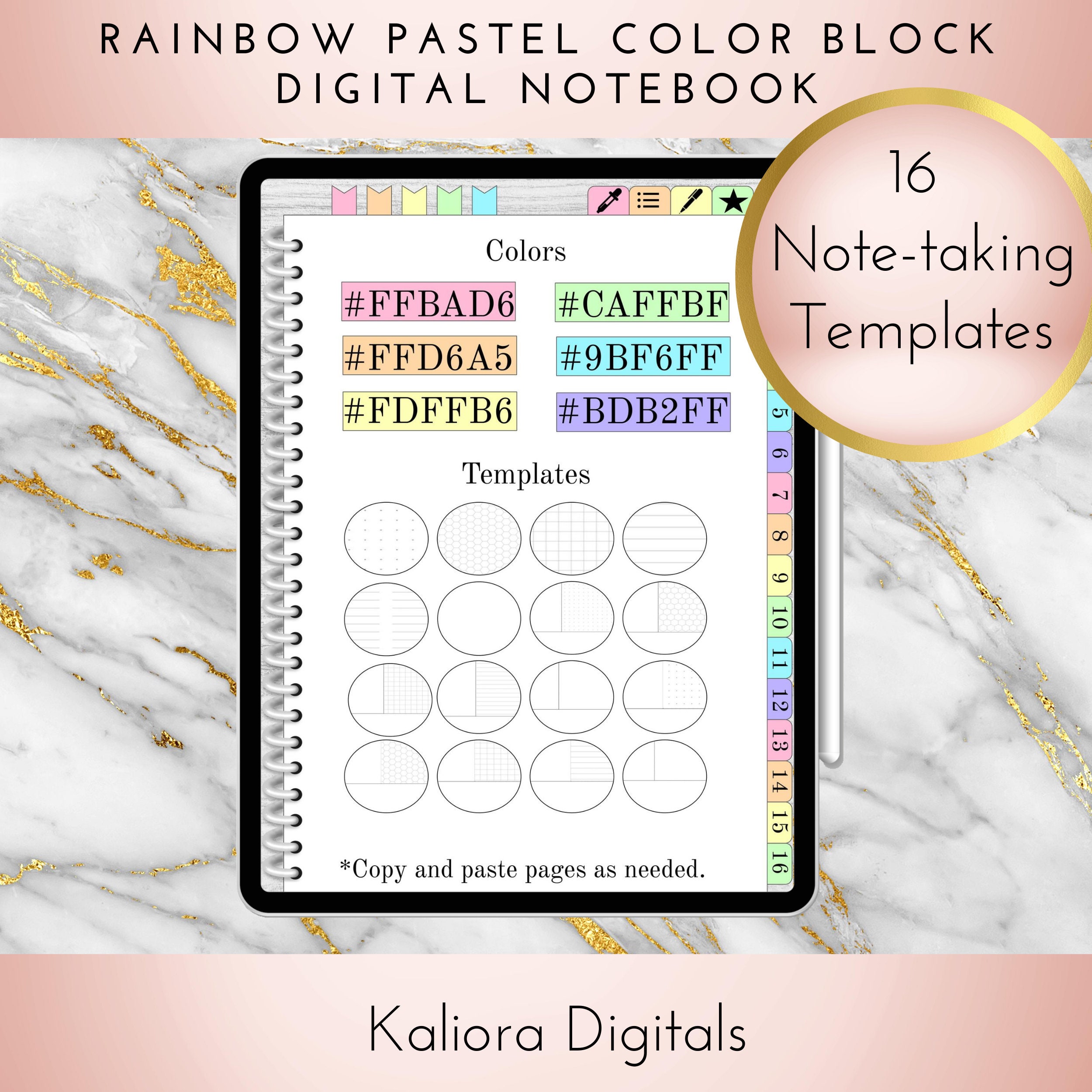 16 Subject "rainbow Pastels" Color Block Digital Notebook | PDF ...