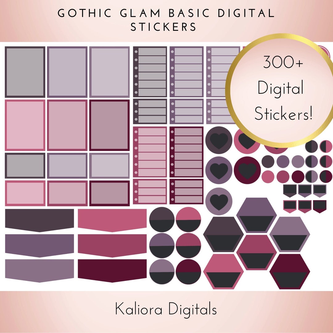Gothic Glam Basic Digital Planner Stickers | Individual Pngs| Instant ...