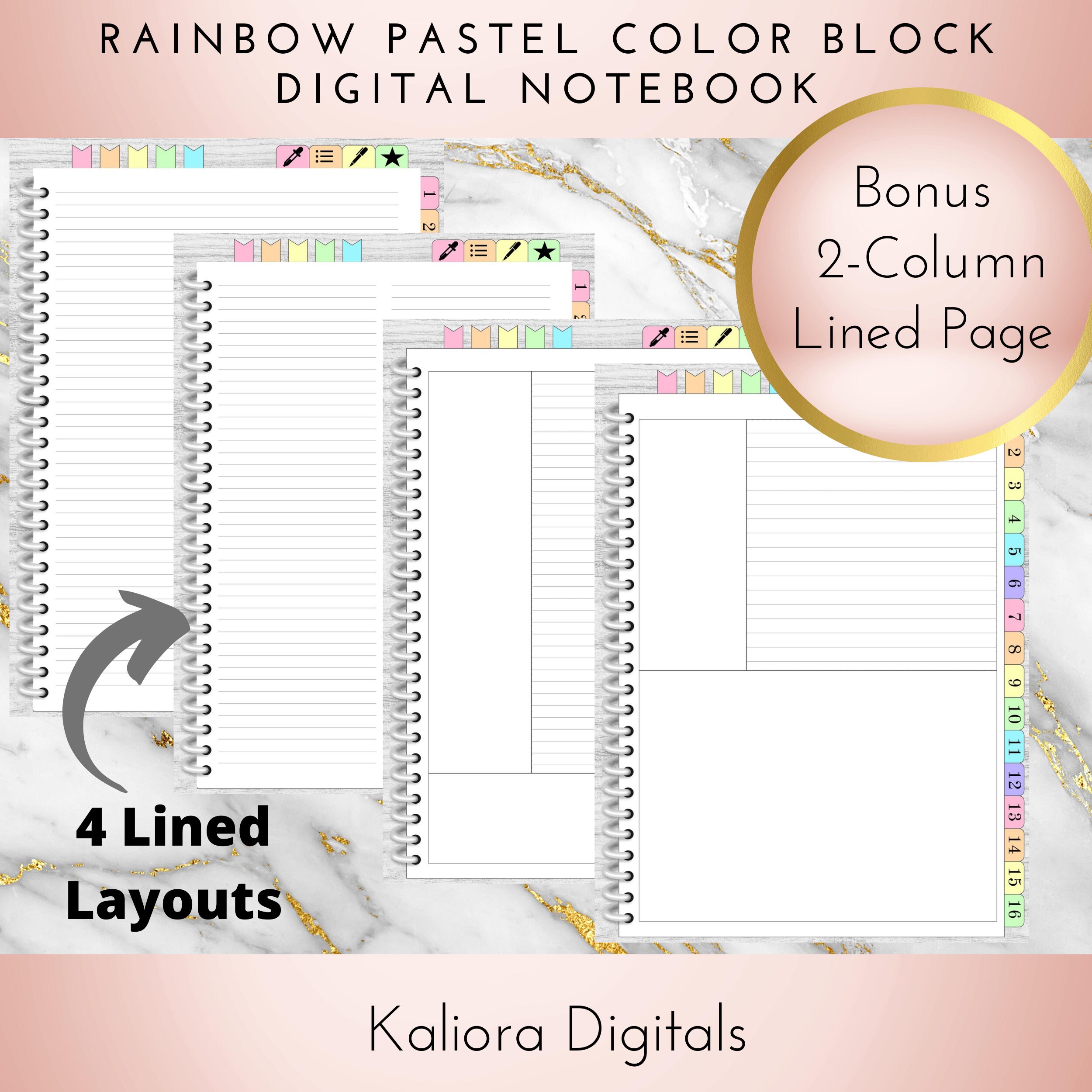 16 Subject rainbow Pastels Color Block Digital Notebook PDF Hyperlinked ...
