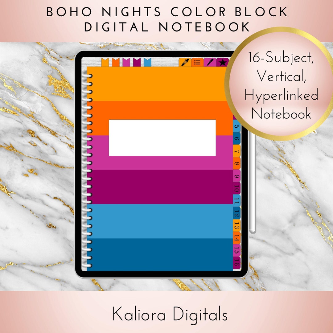 16 Subject "boho Nights" Color Block Digital Notebook | PDF ...