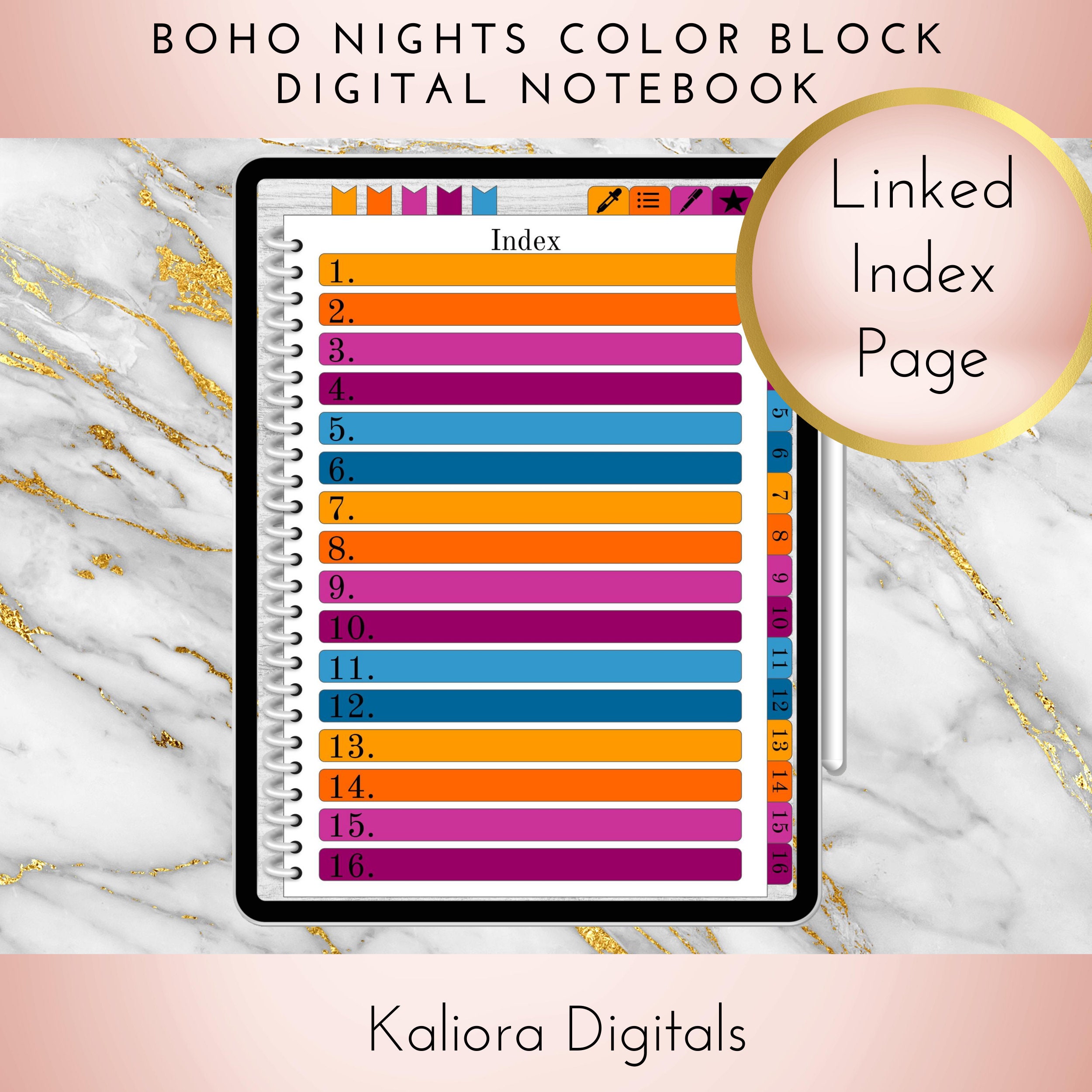 16 Subject "boho Nights" Color Block Digital Notebook | PDF ...