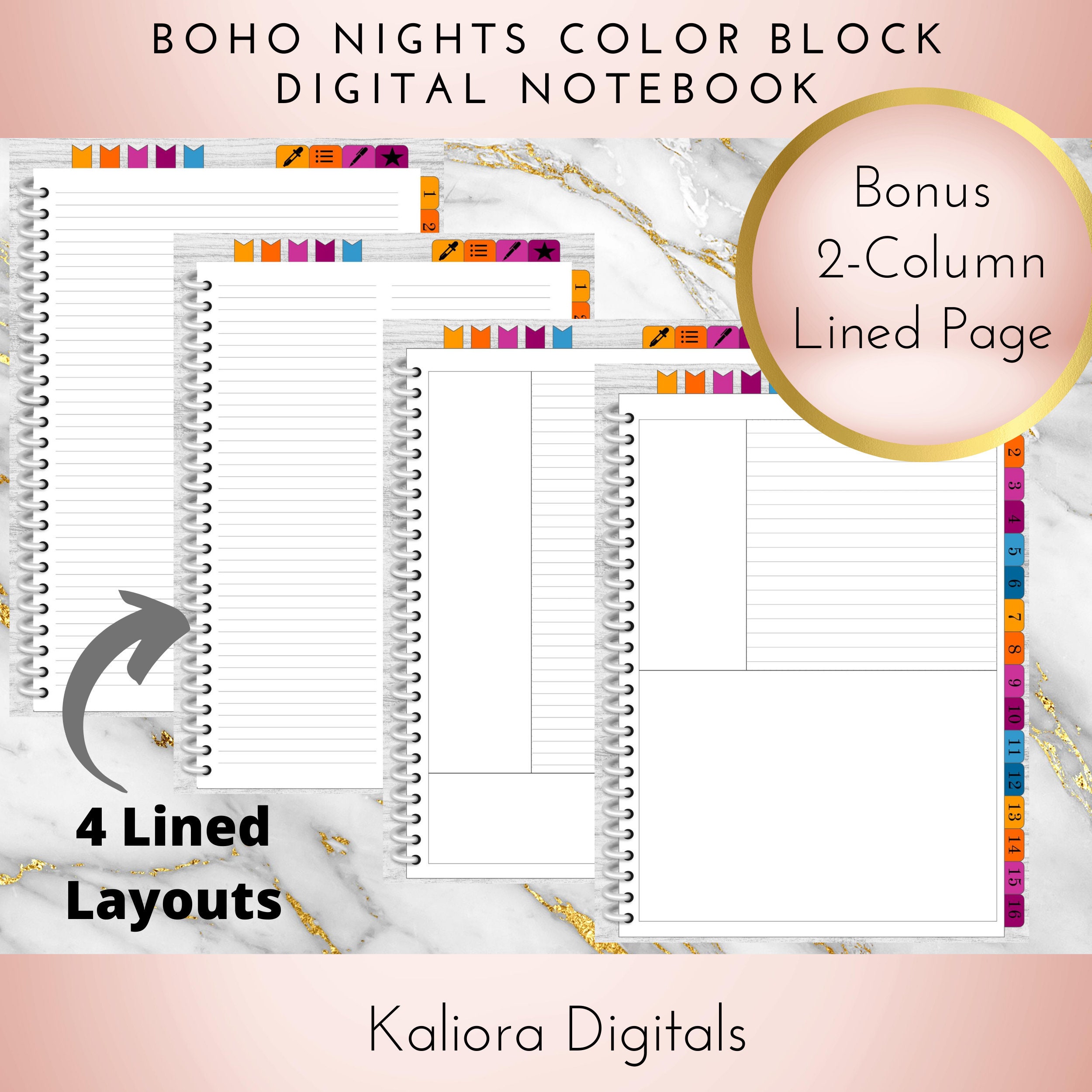 16 Subject "boho Nights" Color Block Digital Notebook | PDF ...