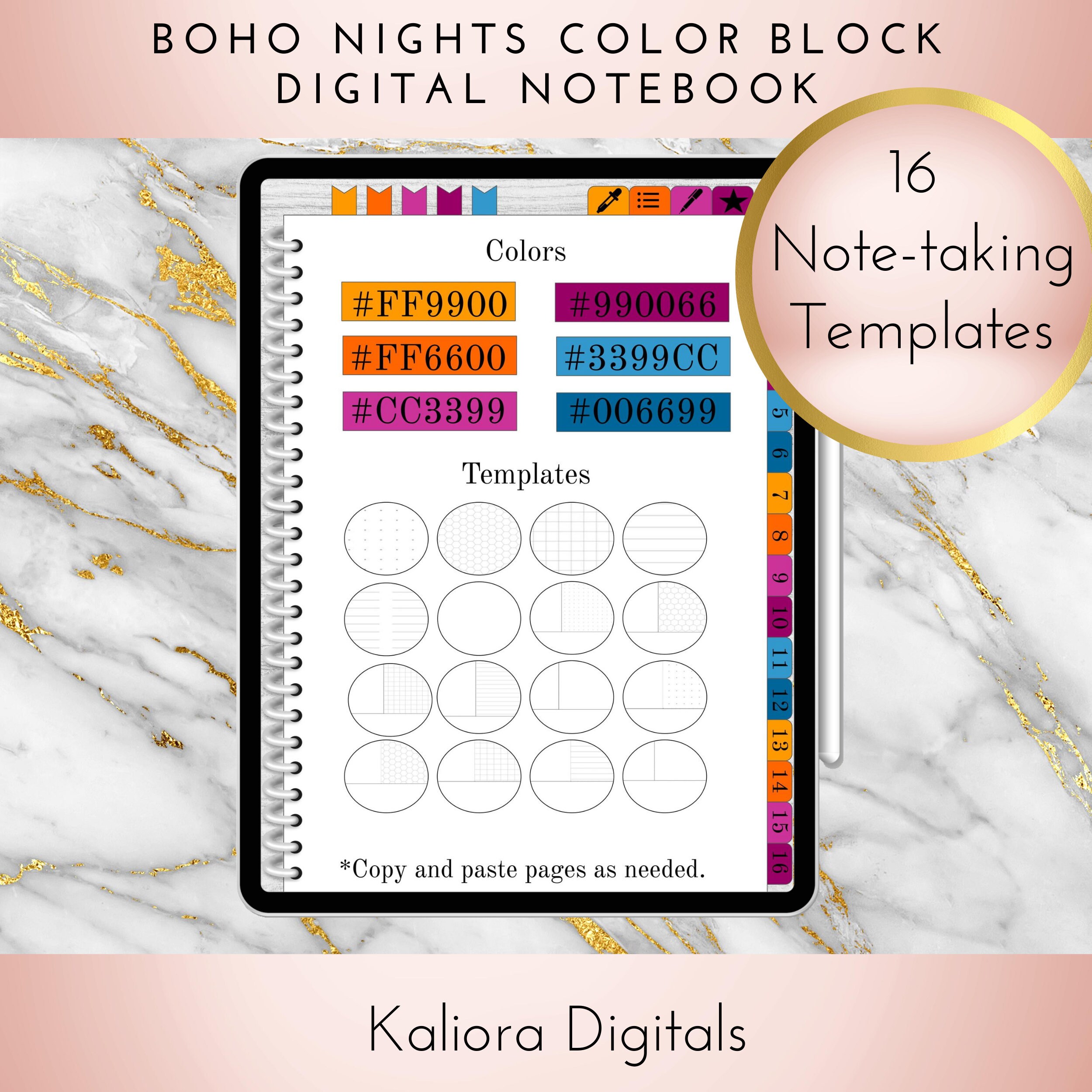 16 Subject "boho Nights" Color Block Digital Notebook | PDF ...