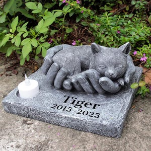 Custom Cat Memorial Stone, Sleeping Kitten Tombstone, Handmade Garden ...