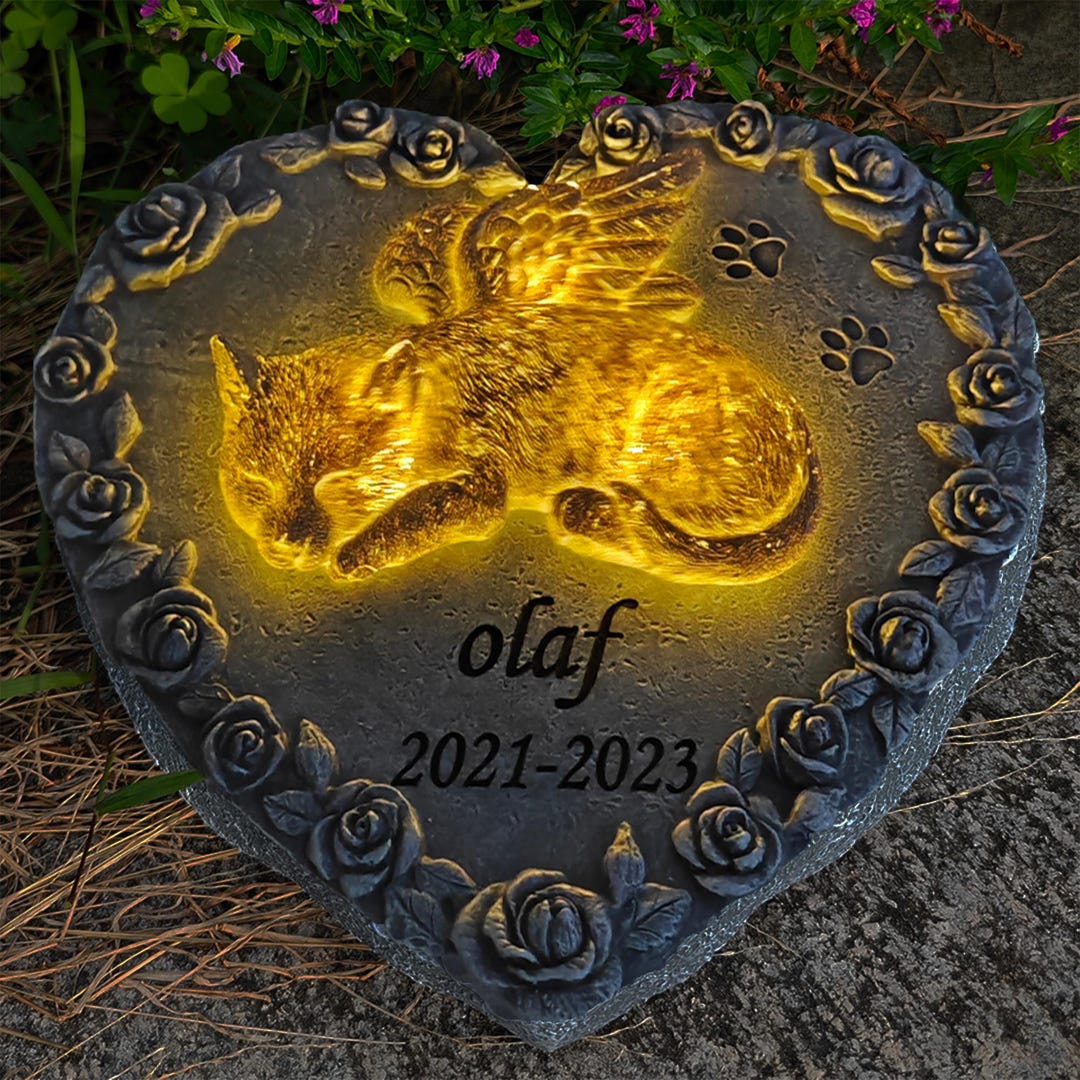 Solar Cat Memorial Stone, Personalized Cat Memorial Gift, Cat Grave ...