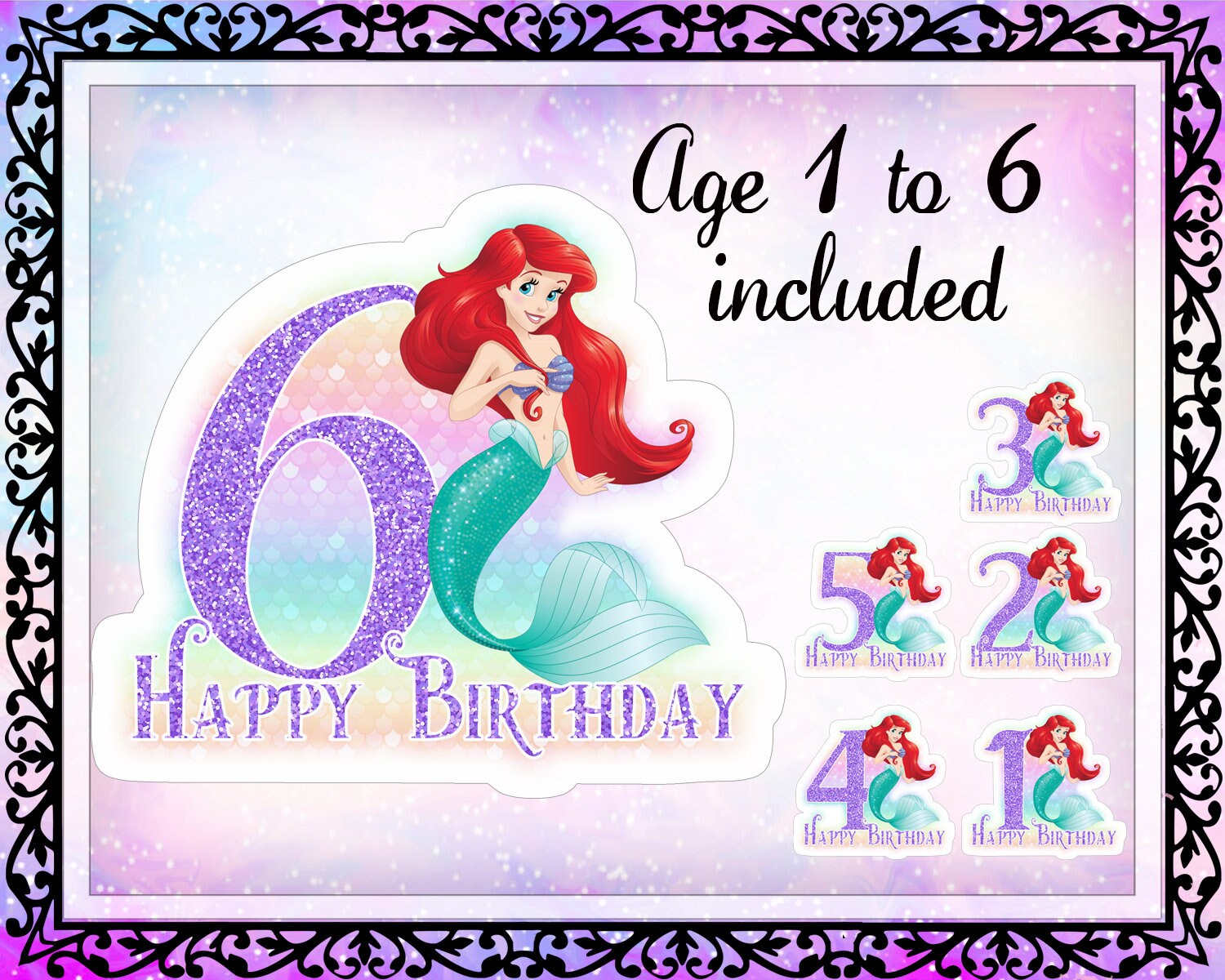 Ariel Cake Topper, Disney Birthday, Princess Party, the Little Mermaid ...