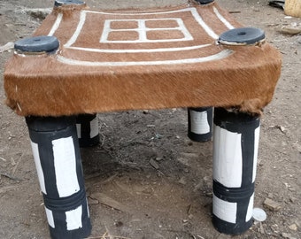 Kenya Kamba Tribe Stool Chair Triangle Square Cowhide | Etsy