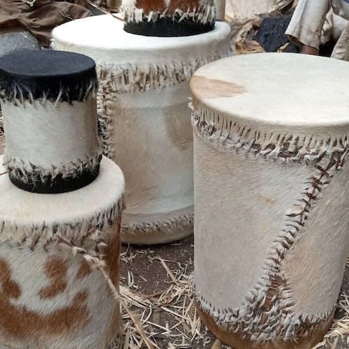 Double Bongo Side Table Drum Original Cowhide Leather Fully - Etsy