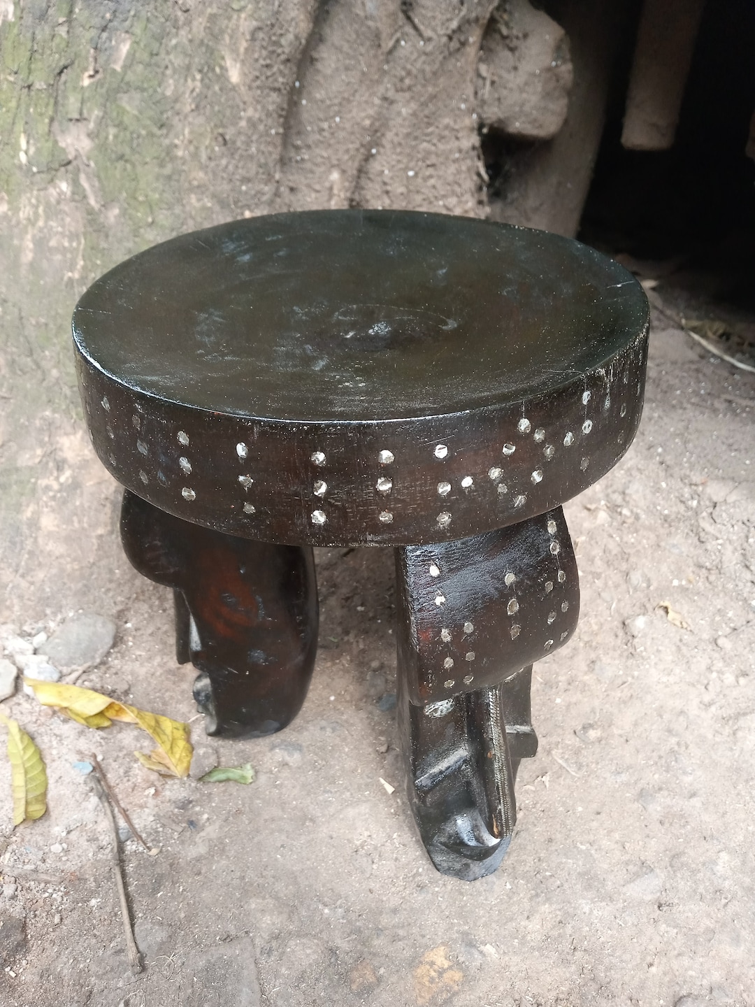 3 Faces Stool Chair Kenya Kamba Tribe Metal Solid 1-piece Jacaranda ...
