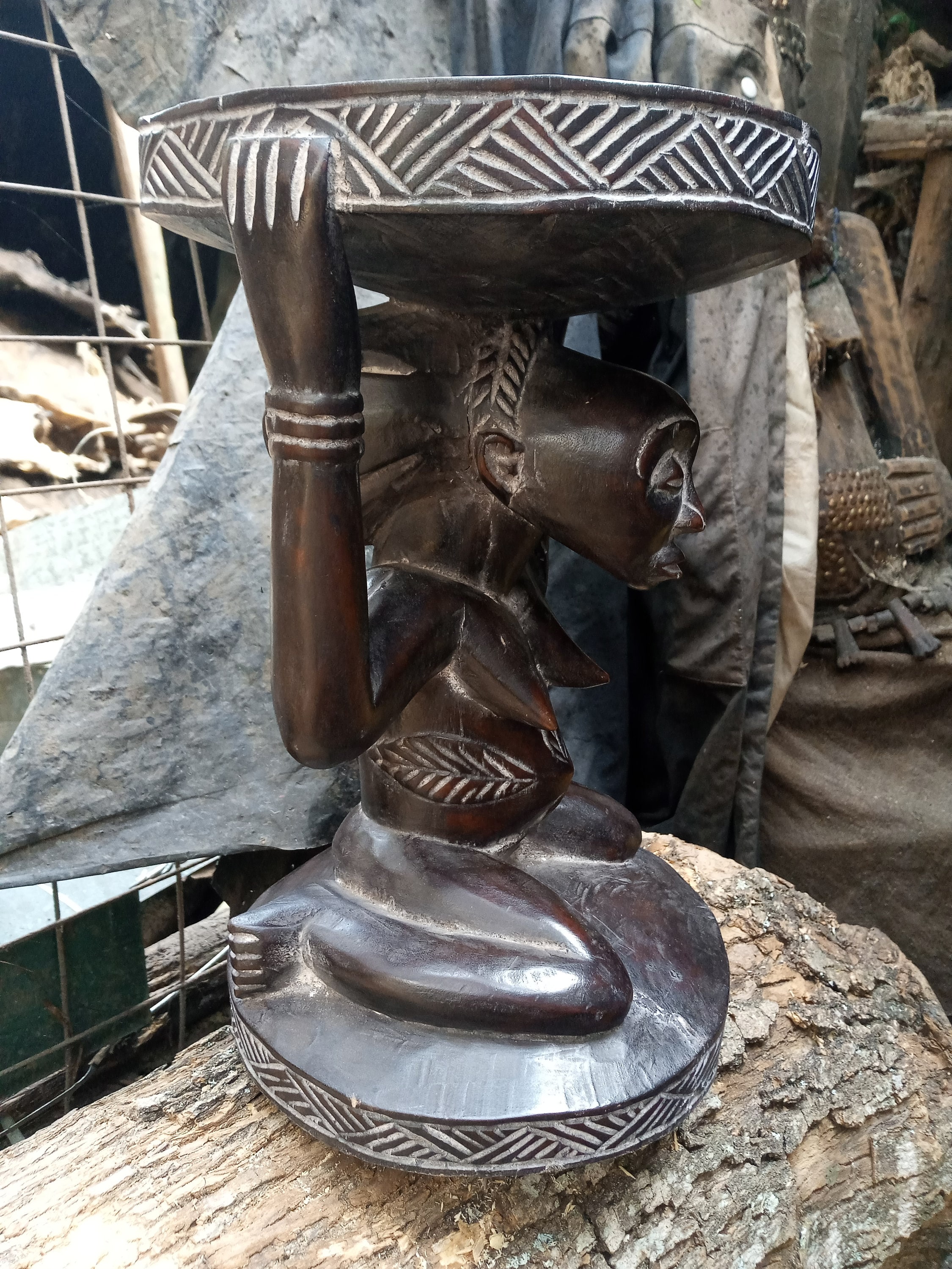 DRC Luba Tribe Stool Chair Solid 1-piece Hardwood African Original Home Furniture Handcarved ...