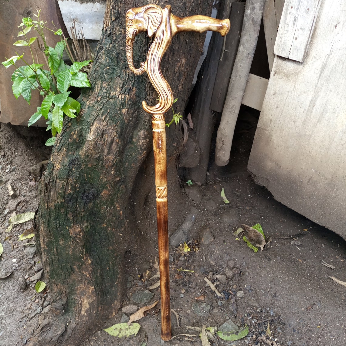 Original African Elephant Head Handle Hiking Stick Walking Cane ...