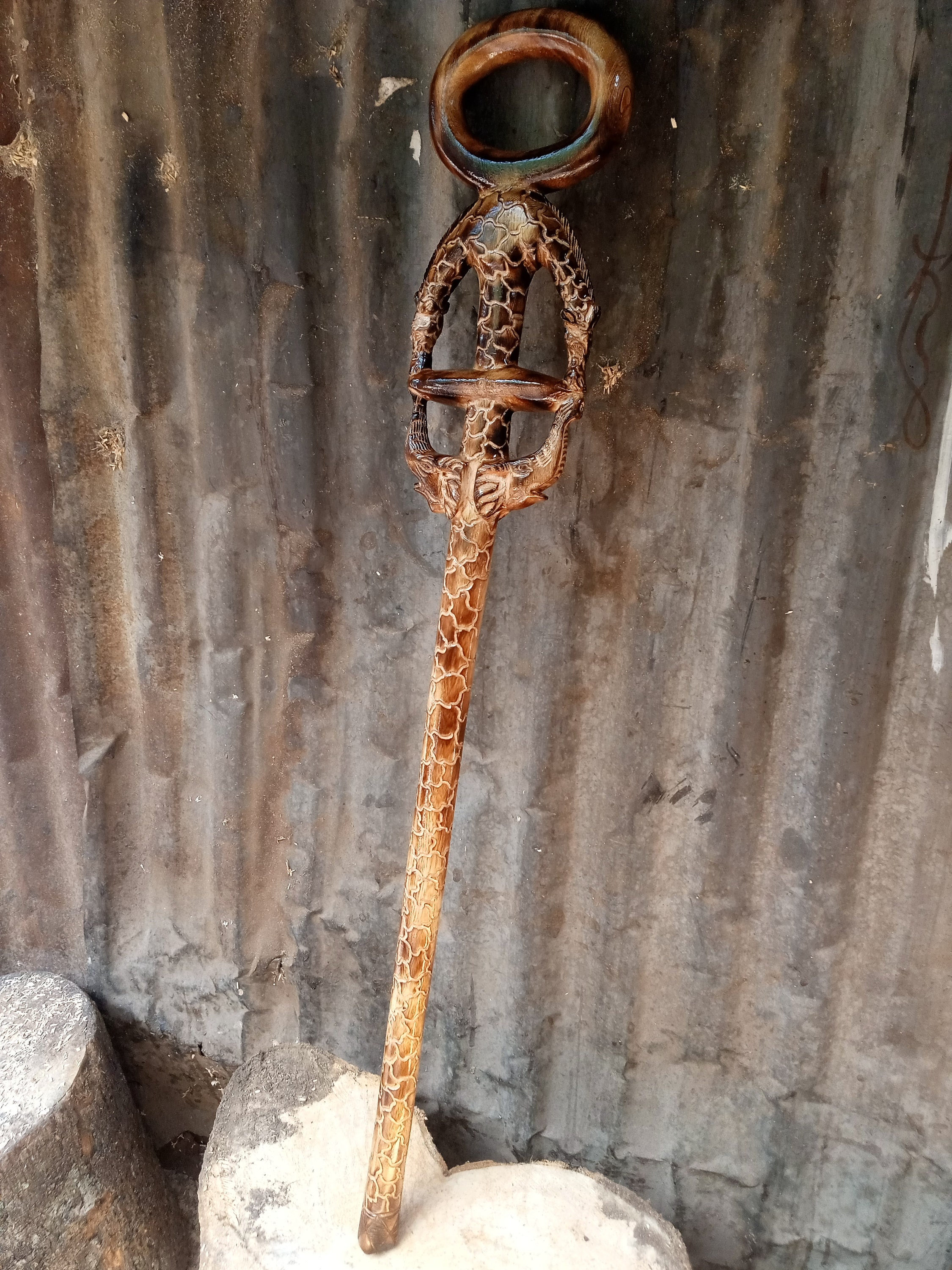 Original African Giraffe & Elephant Hiking Walking Stick Cane | Etsy