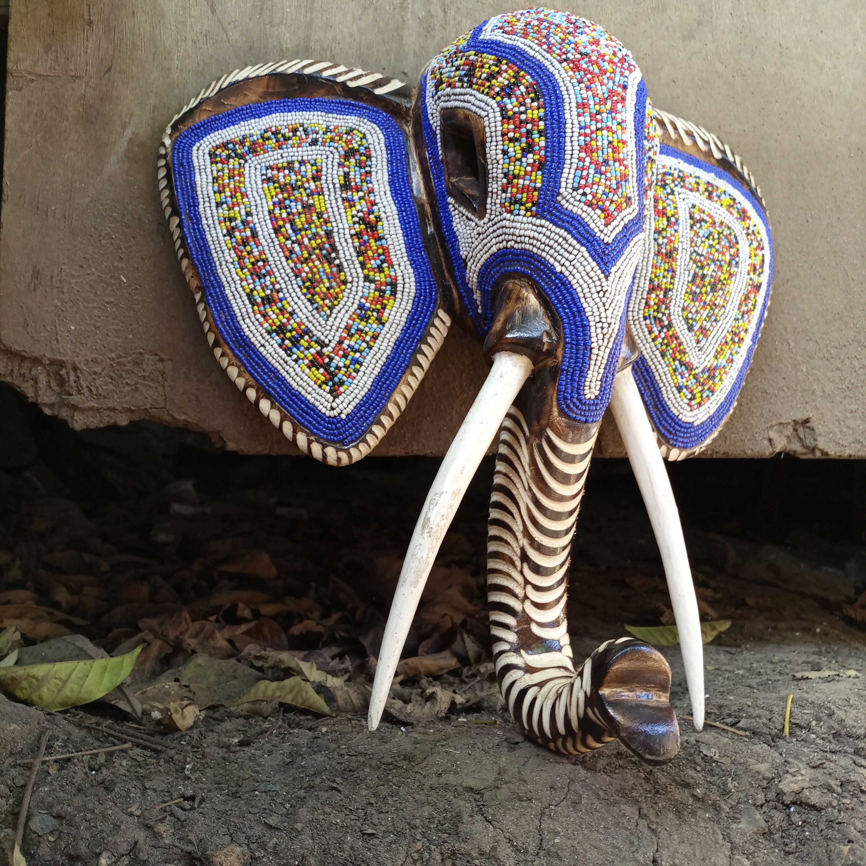 Kamba Tribal Plaque Beaded Elephant Mask Kenya Africa Carving | Etsy