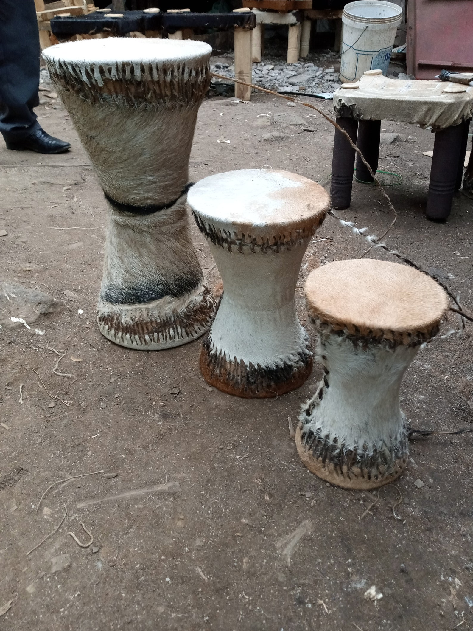Double Bongo Side Table Drum Original Cowhide Leather Fully Functional ...