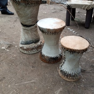 Double Bongo Side Table Drum Original Cowhide Leather Fully Functional ...