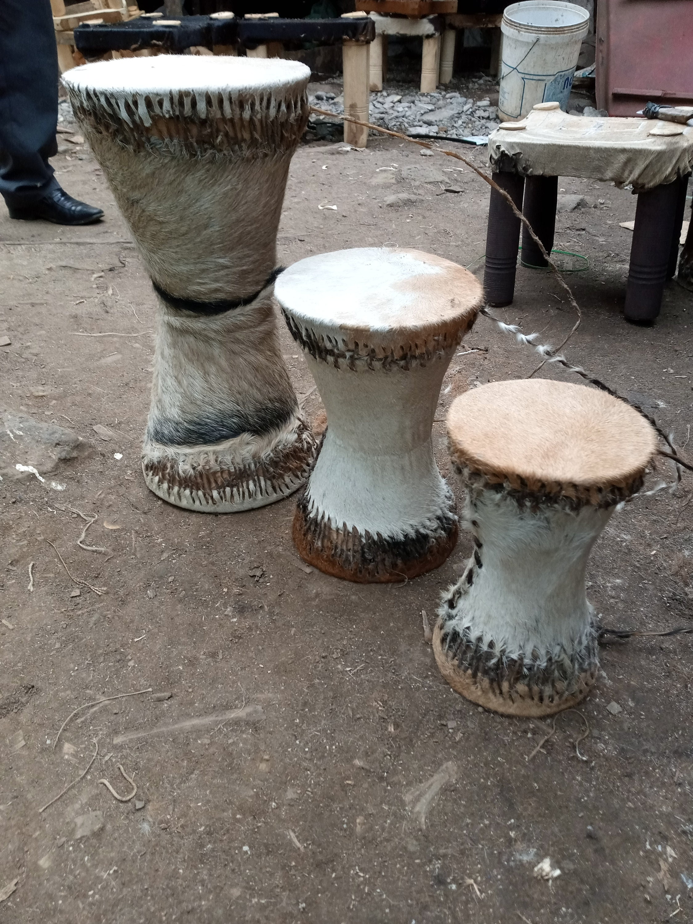 Double Bongo Side Table Drum Original Cowhide Leather Fully | Etsy