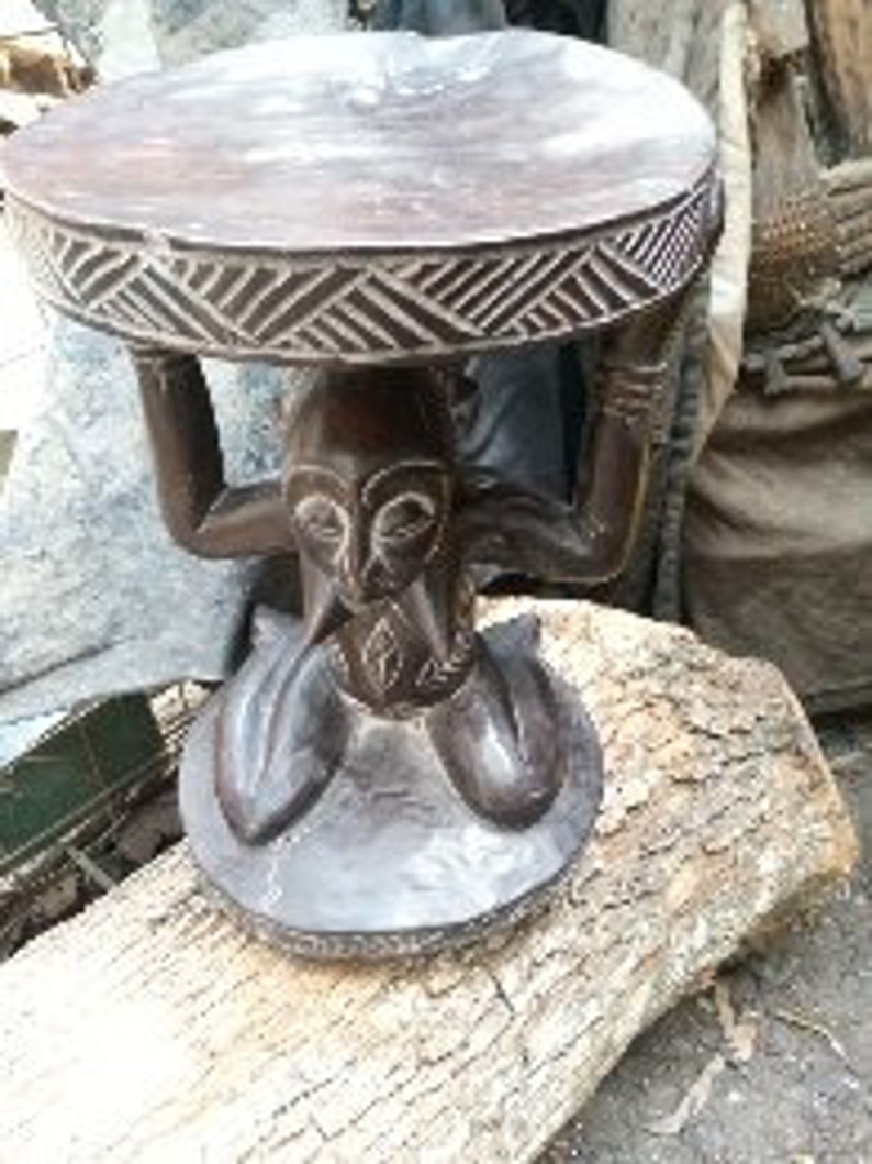 DRC Luba Tribe Stool Chair Solid 1-piece Hardwood African Original Home Furniture Handcarved ...