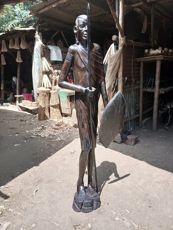 Ironwood Maasai Warrior Statue Spear Shield Kamba Tribe Kenya - Etsy