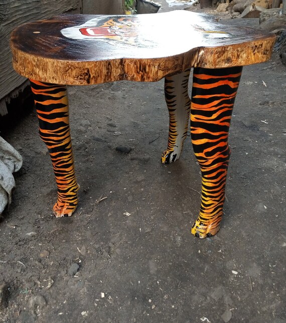 Tiger Table Stool Chair Live Edge Jacaranda Painted Wood - Etsy