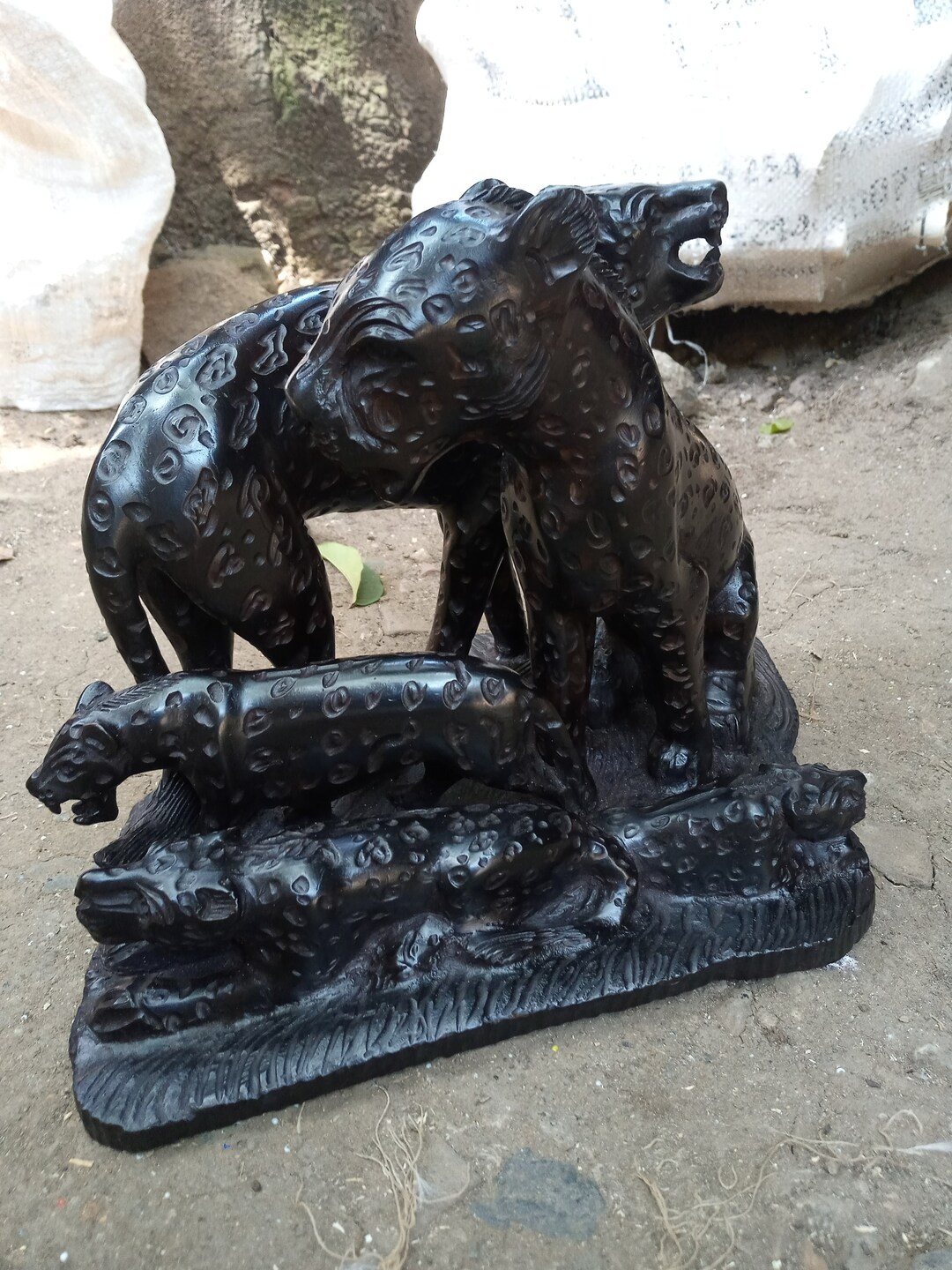 Cheetah Leopard Family Babies Original Kamba Table Art Kenya Africa Sculpture Cat Blackwood ...