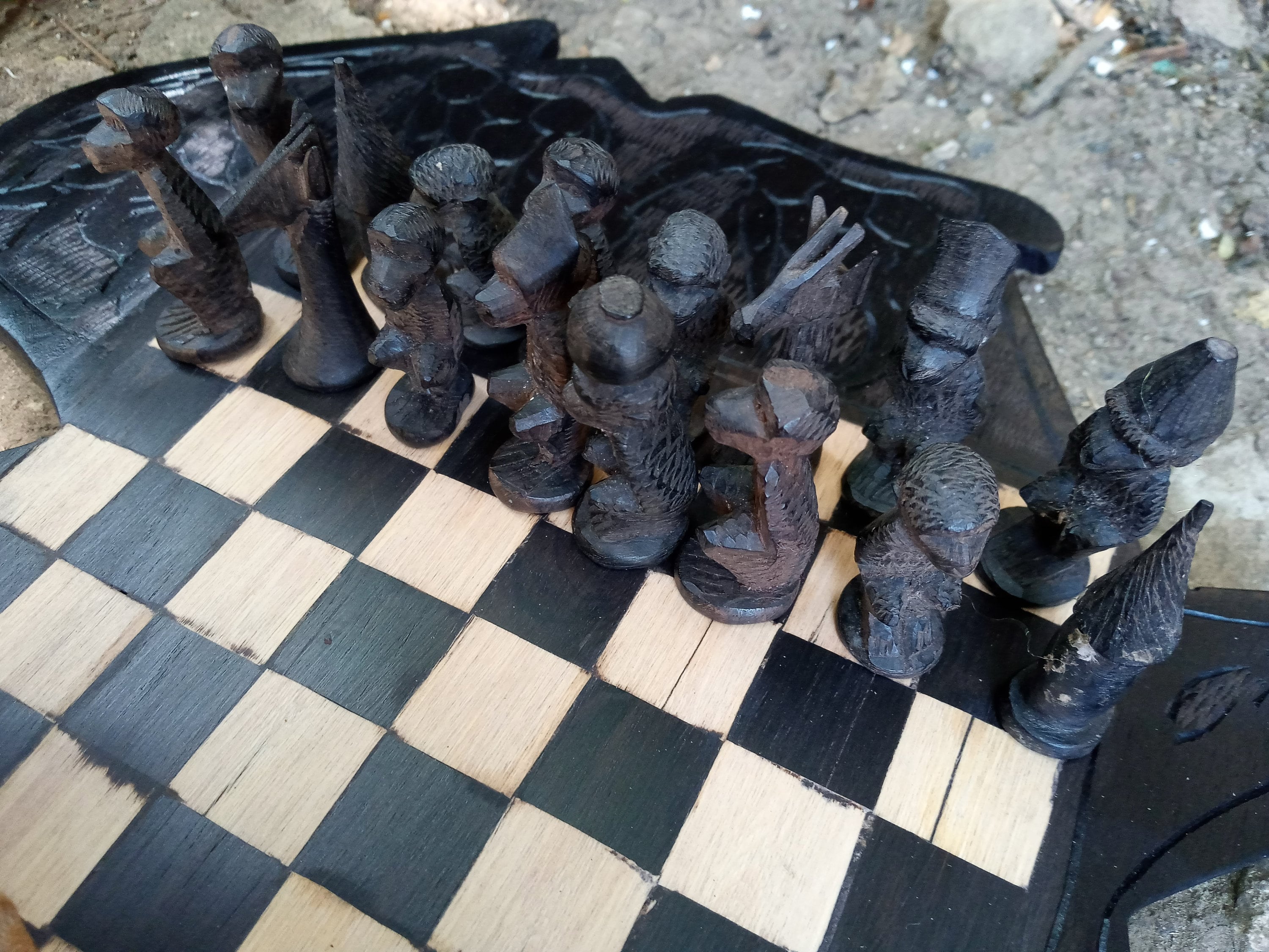 Solid Black Wood Chess Set Game With Carved Pieces Makonde Tribe ...