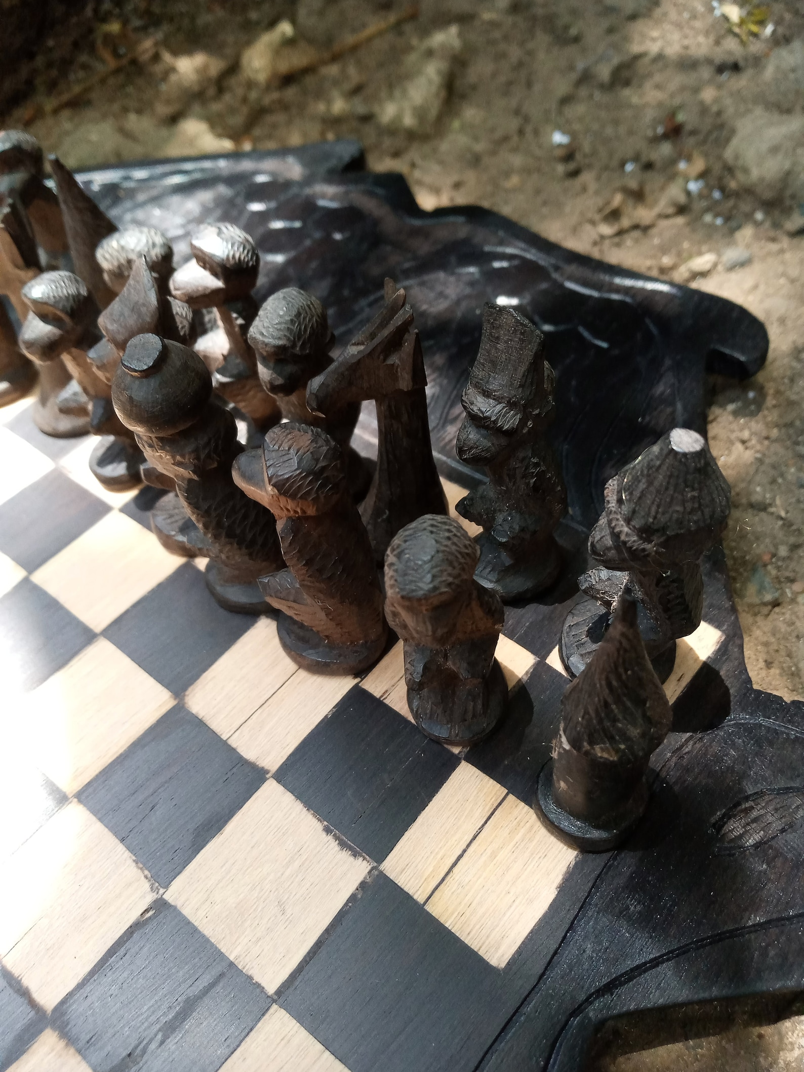 Solid Black Wood Chess Set Game With Carved Pieces Makonde Tribe ...