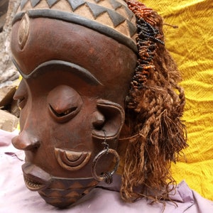 Original Pende Tribe Vintage Tribal Mask Metal Earrings Sisel Hair ...
