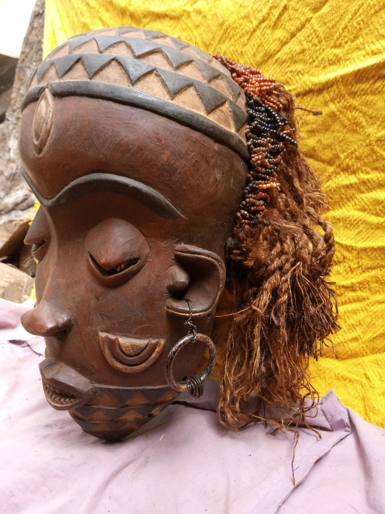 Original Pende Tribe Vintage Tribal Mask Metal Earrings Sisel Hair ...