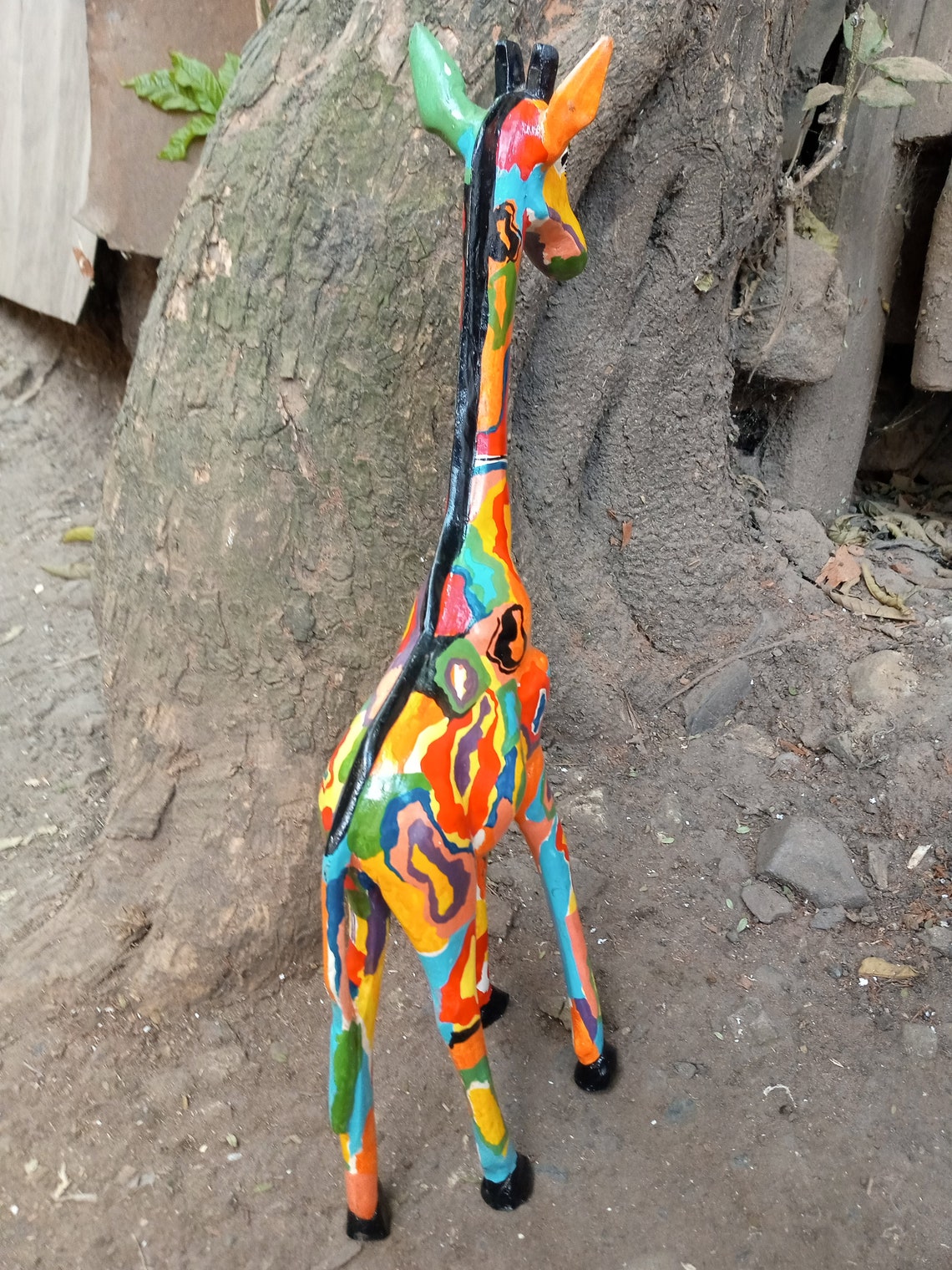 Jacaranda Wood Giraffe Multicolor Original Kamba Painted Tribal Coffee ...