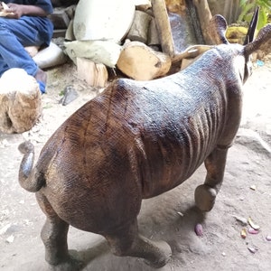 BIG Jacaranda Rhinoceros & Baby Animal Sculpture Statue Original Kamba ...