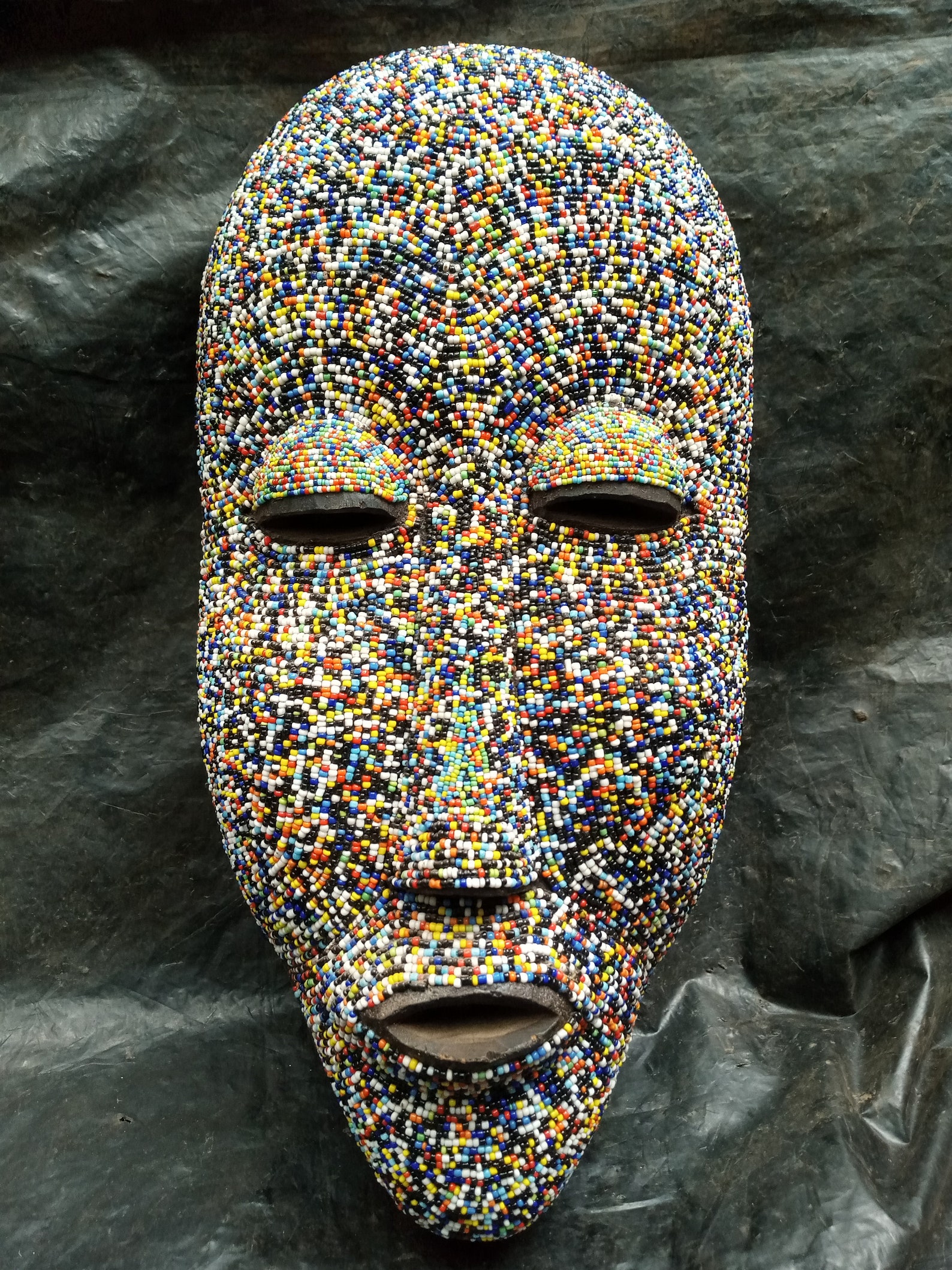 Kusu Tribe Beaded Mask Multicolor Original Carved Wood Congo | Etsy