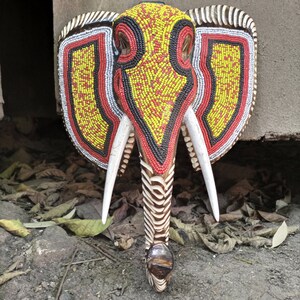 Kamba Tribal Plaque Beaded Elephant Mask Kenya Africa Carving Wall ...