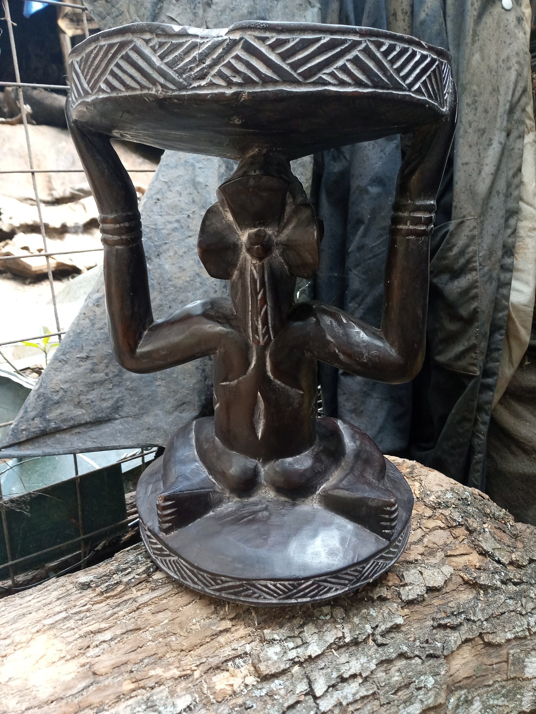 DRC Luba Tribe Stool Chair Solid 1-piece Hardwood African Original Home Furniture Handcarved ...