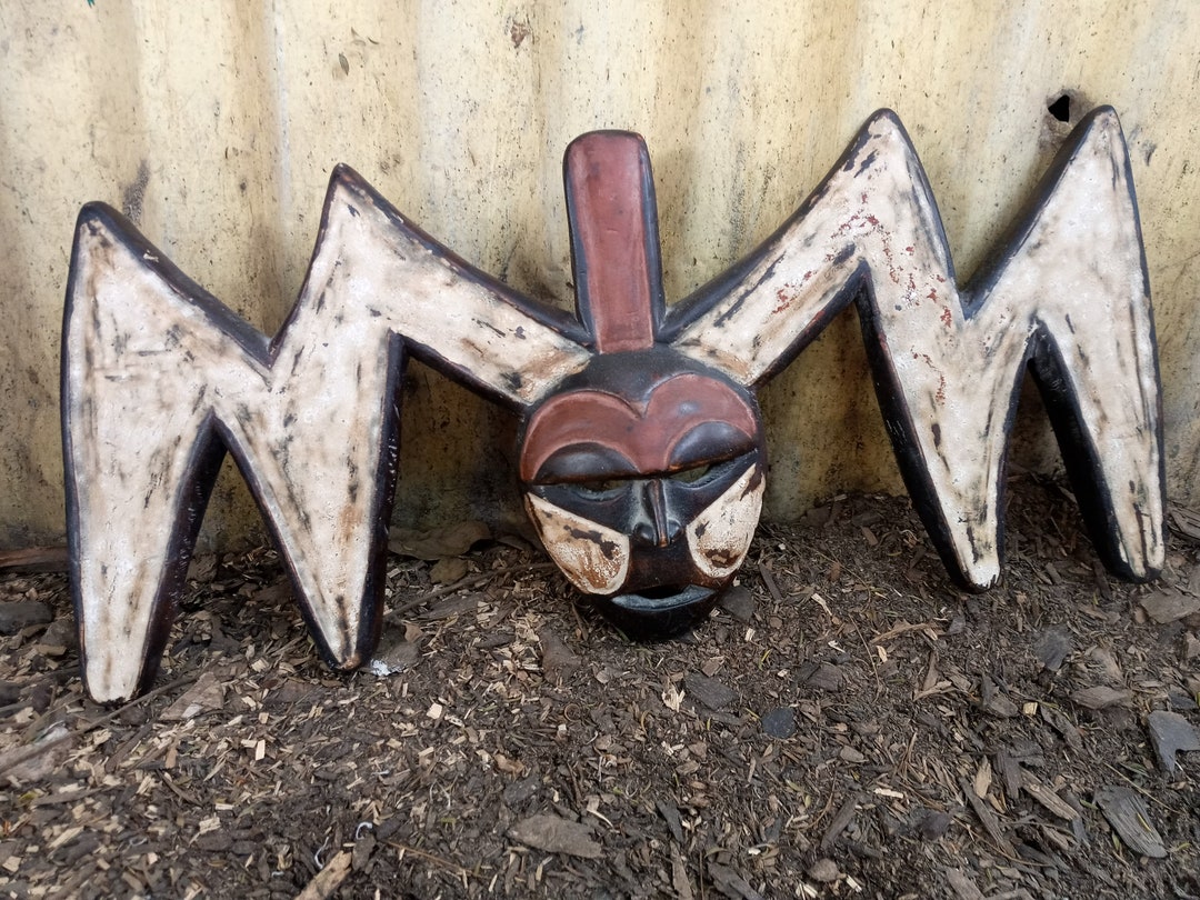 Original Kwele Tribe Mask Plaque DRC Africa Wood Art Flat Birds Carving ...