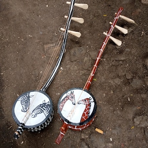 2 Handmade Zeze Guitar Drums Playable Original Cowhide Leather ...