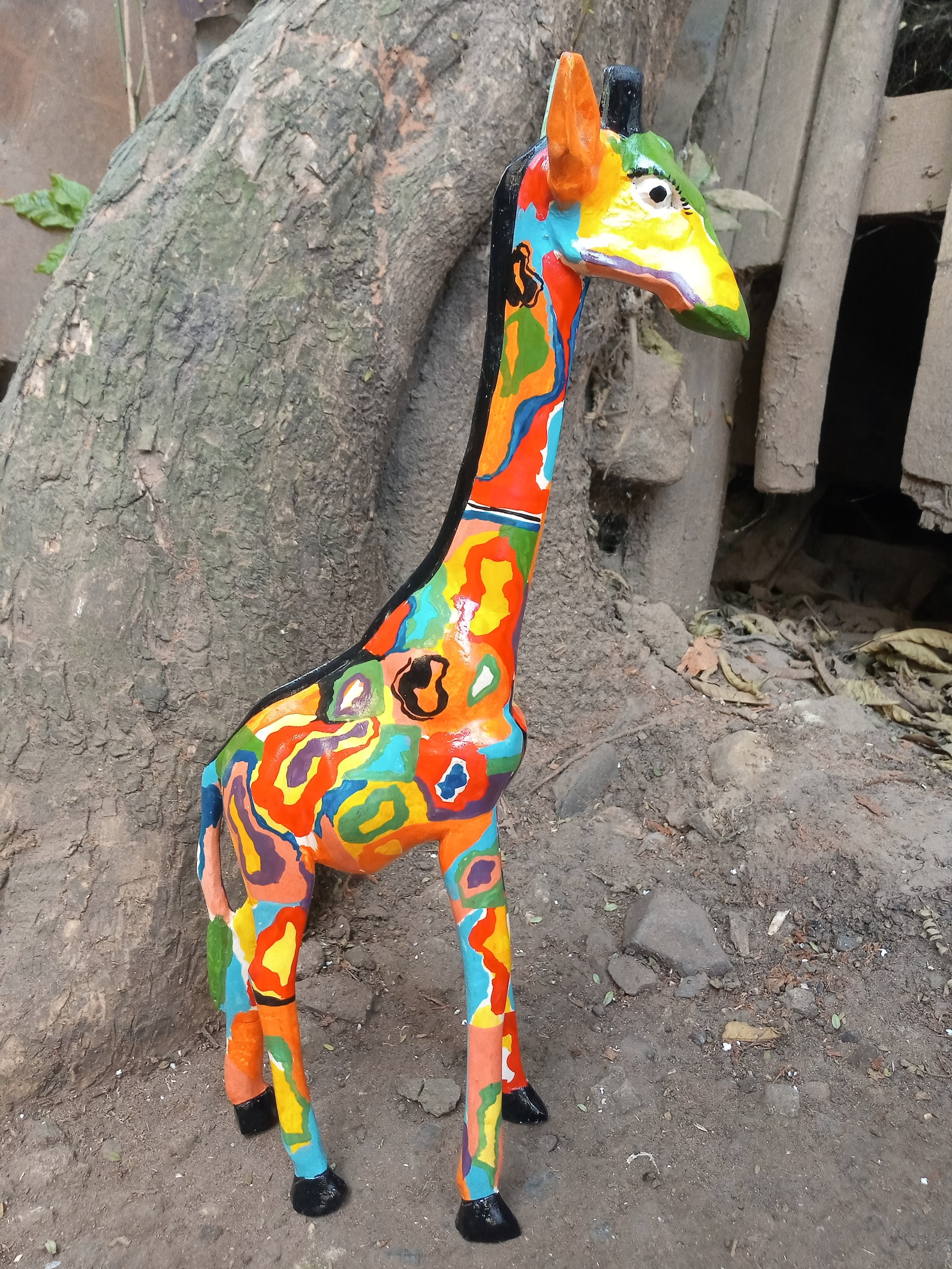 Jacaranda Wood Giraffe Multicolor Original Kamba Painted Tribal Coffee ...