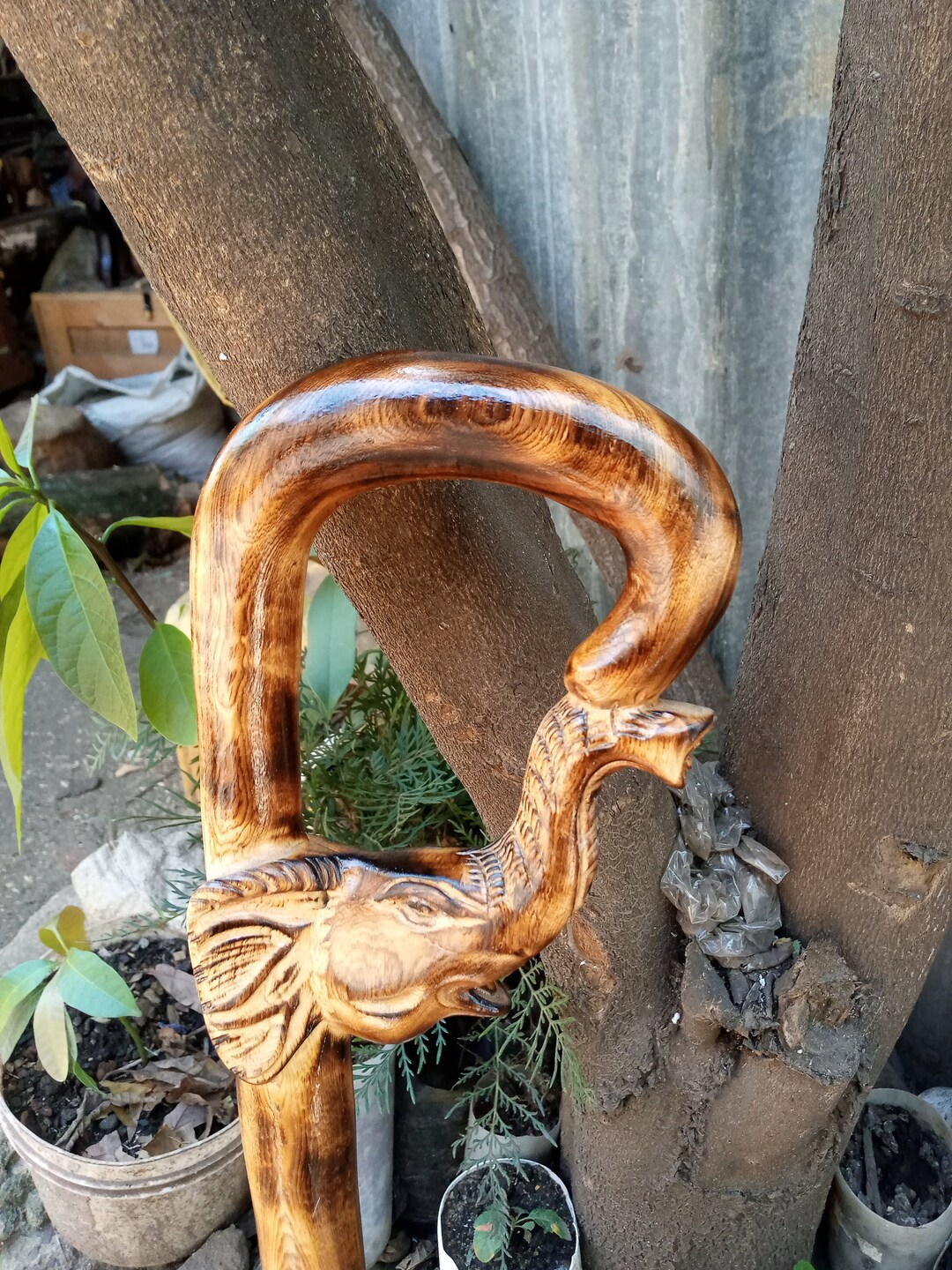 Original African Elephant Head Hiking Walking Stick Cane Handmade Kenya ...