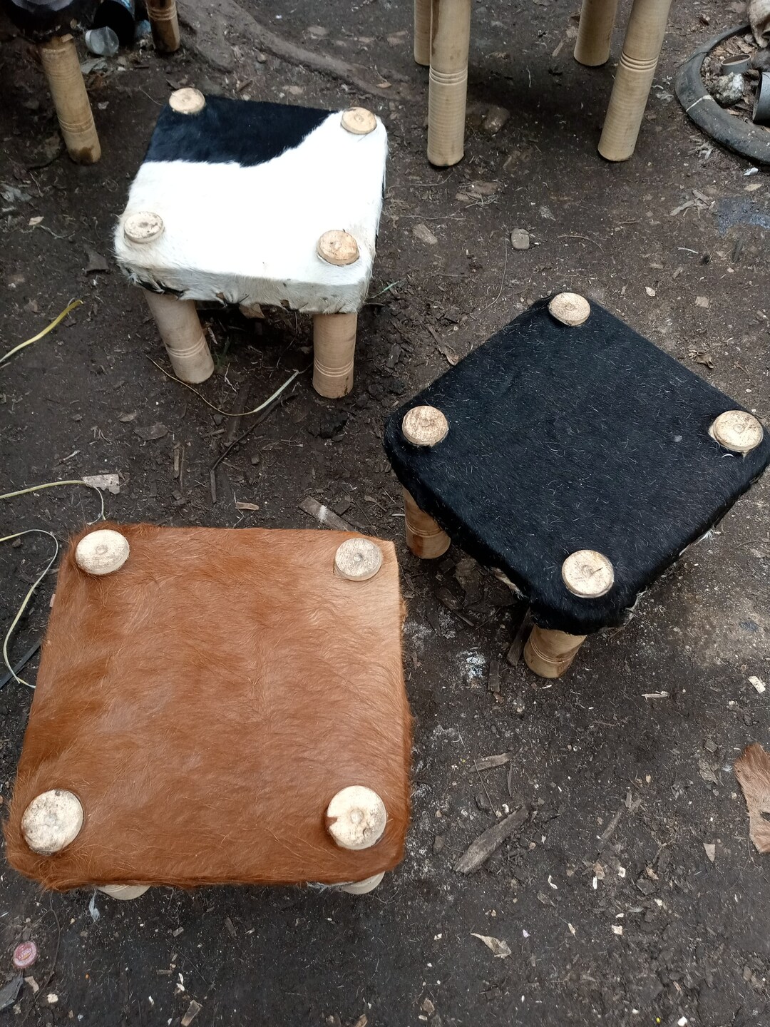 Kenya Kamba Tribe Stool Chair Square Triangle Cowhide Jacaranda Wood Original African Home ...