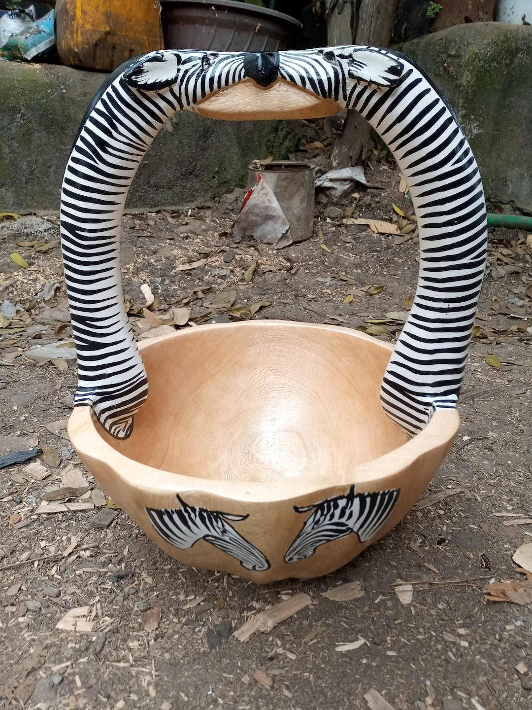 Zebra or Giraffe Bowl Kamba Tribe Africa Animal Hand Carved Jacaranda ...