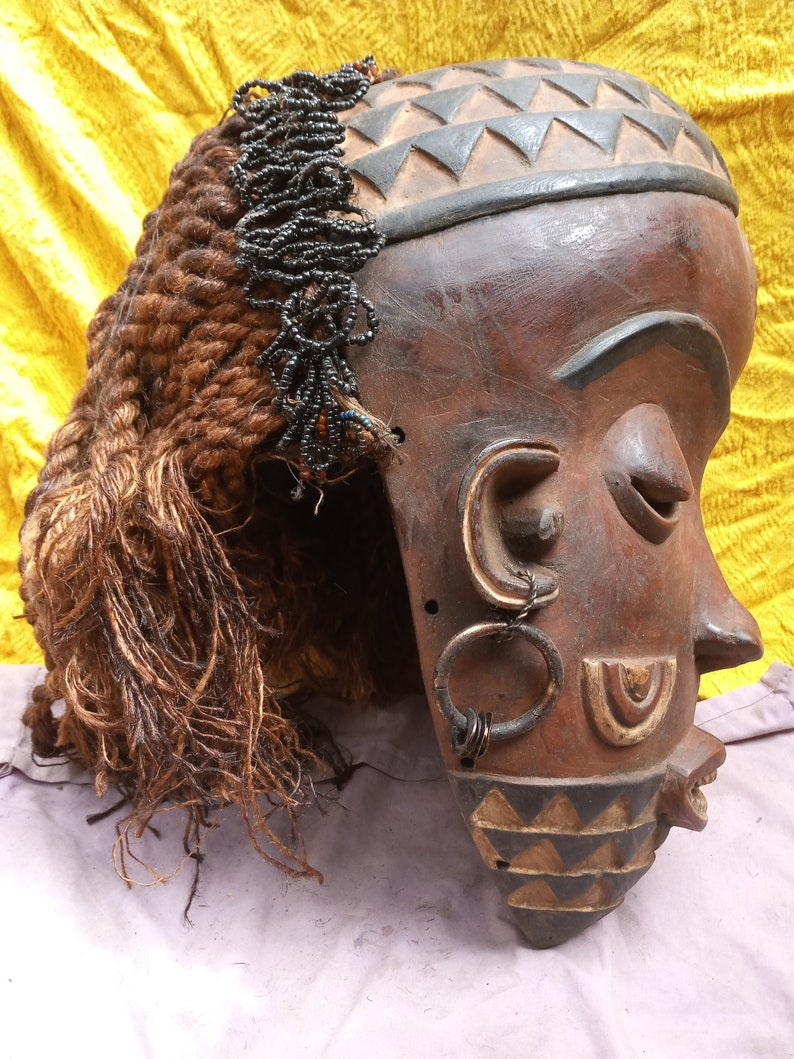 Original Pende Tribe Vintage Tribal Mask Metal Earrings Sisel Hair ...
