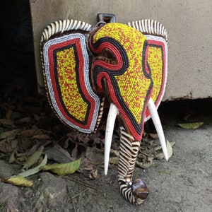 Kamba Tribal Plaque Beaded Elephant Mask Kenya Africa Carving Wall ...