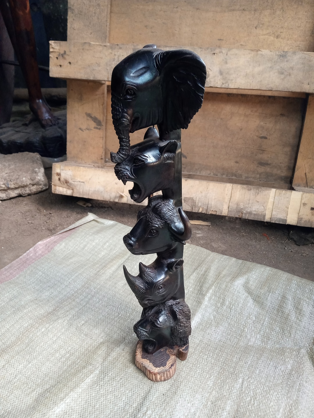 Blackwood Big 5 Animals Original Kamba Tribal Home Table Shelf Art ...